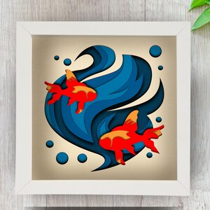 3D Goldfish Underwater Shadow Box SVG, Layered Paper Cut File for ...
