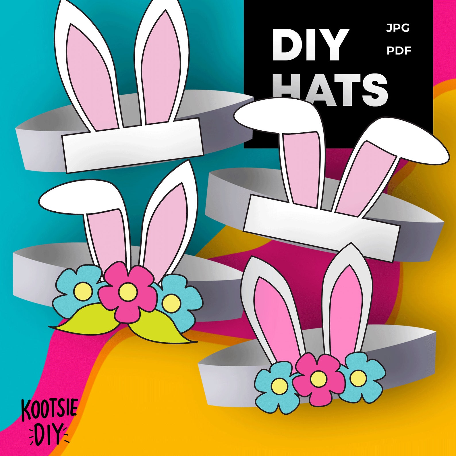 PRINTABLE Rabbit Ears Party Hats for Kids, Bunny Paper Crowns, Easter ...