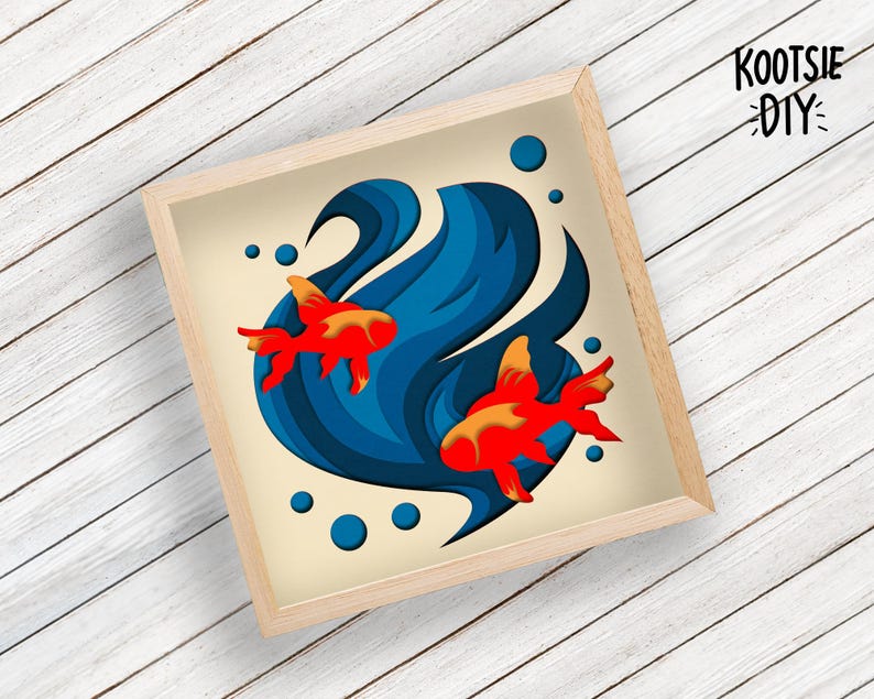 3D Goldfish Underwater Shadow Box SVG, Layered Paper Cut File for ...