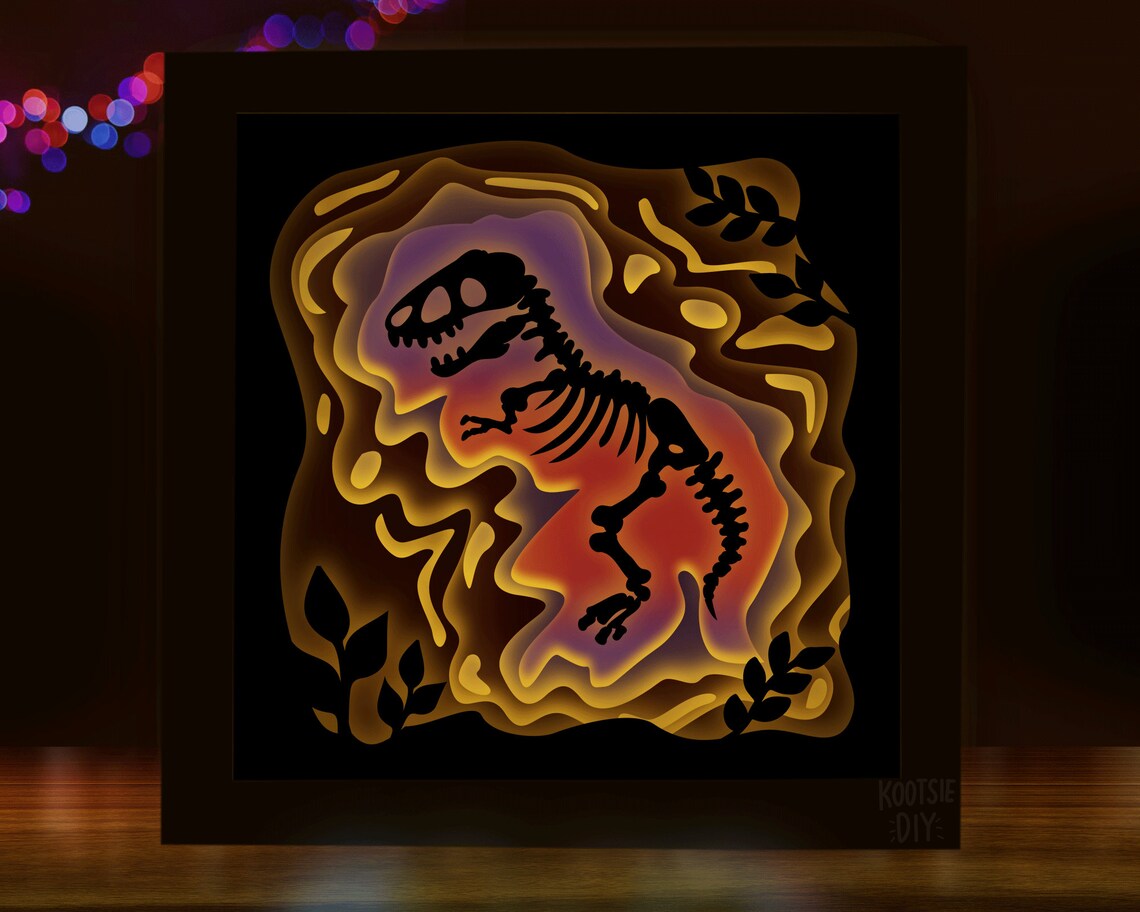 3D T-rex Shadow Box SVG for Cricut Silhouette, Dinosaur 3D Layered ...