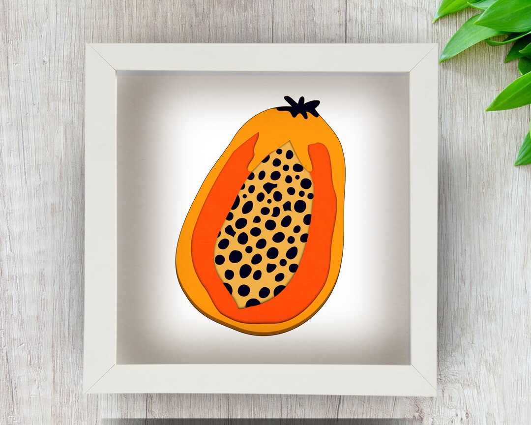 3D Papaya SVG Shadow Box for Cricut, Silhouette, Tropical Fruit Layered ...