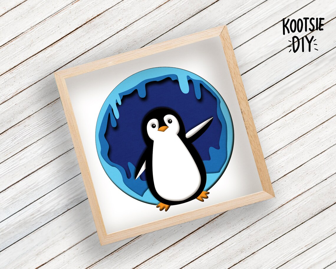 Penguin Layer Shadow Box SVG for Cricut, Silhouette, Cute Penguin Layer ...