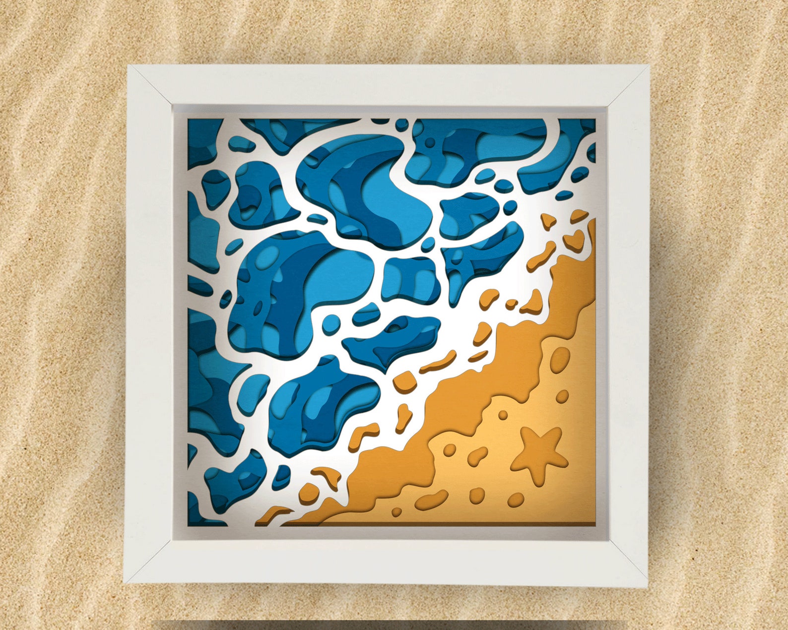 3d Beach Shadow Box SVG for Cricut, Silhouette, Ocean 3d Layered ...
