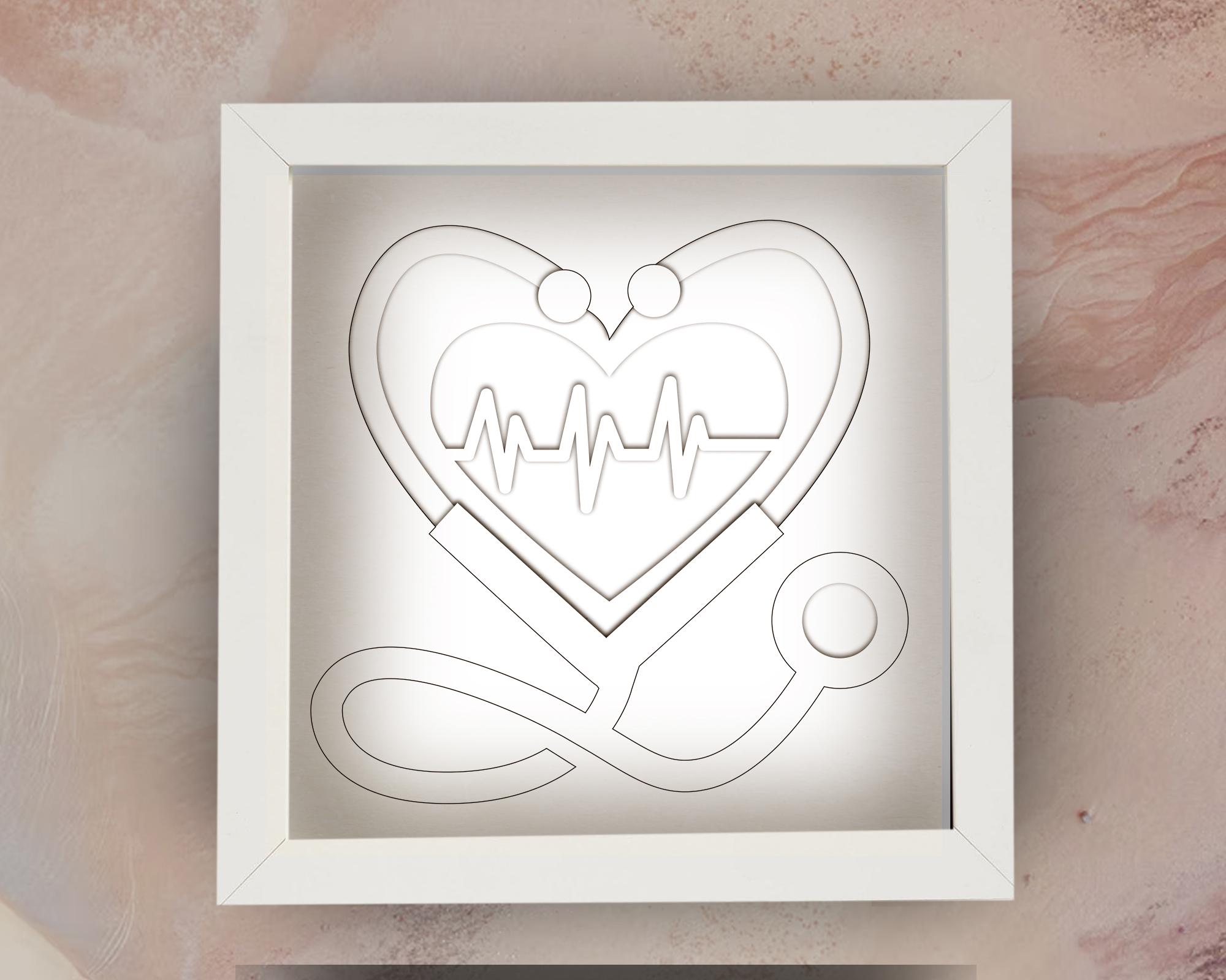 Stethoscope Shadow Box Svg for Cricut, Silhouette, Paramedic 3d Layered ...