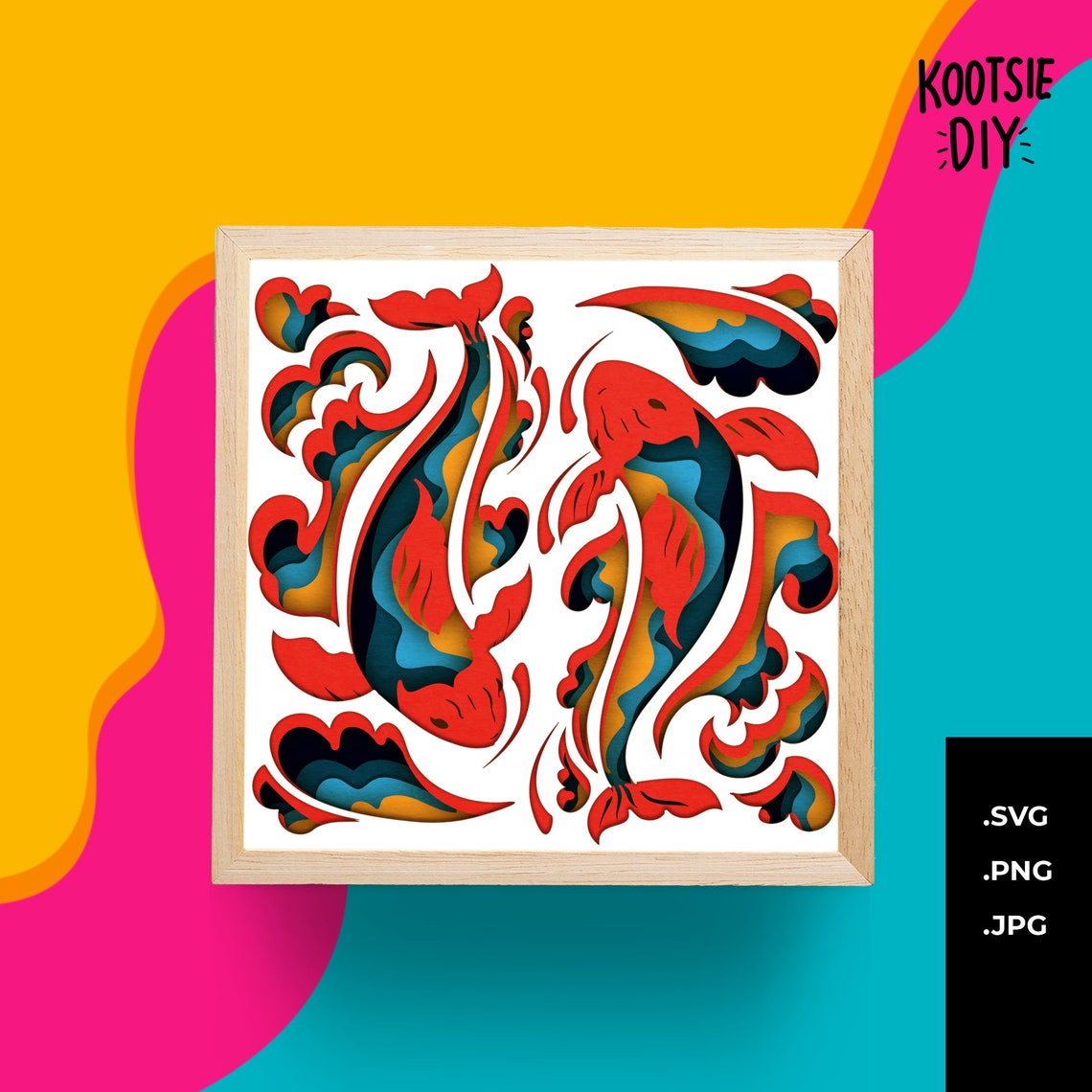 Koi Fish Pond Shadow Box SVG for Cricut Yin Yang 3d Art - Etsy