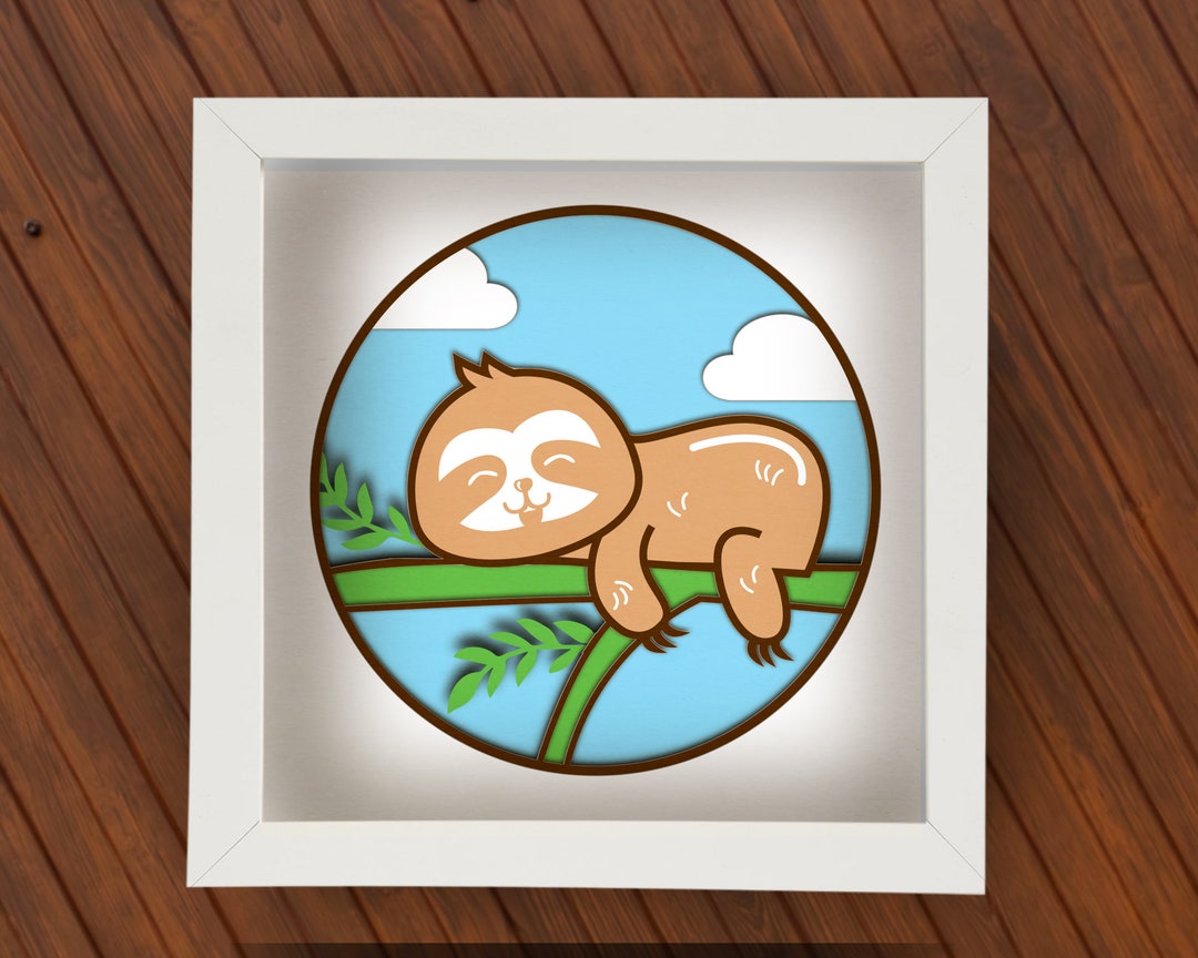 3D Sloth Shadow Box SVG for Cricut, Silhouette, Cute Sloth 3d Layered ...