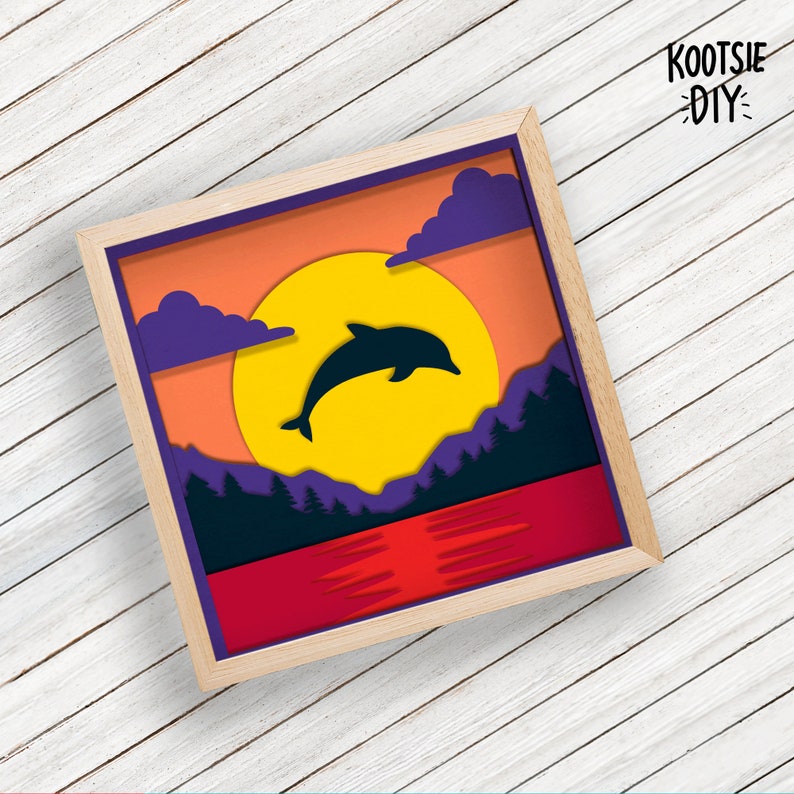 Dolphin Shadow Box SVG for Cricut, Silhouette, Fish 3d Layered Mandala, Sunset Paper Cut, Sea ...