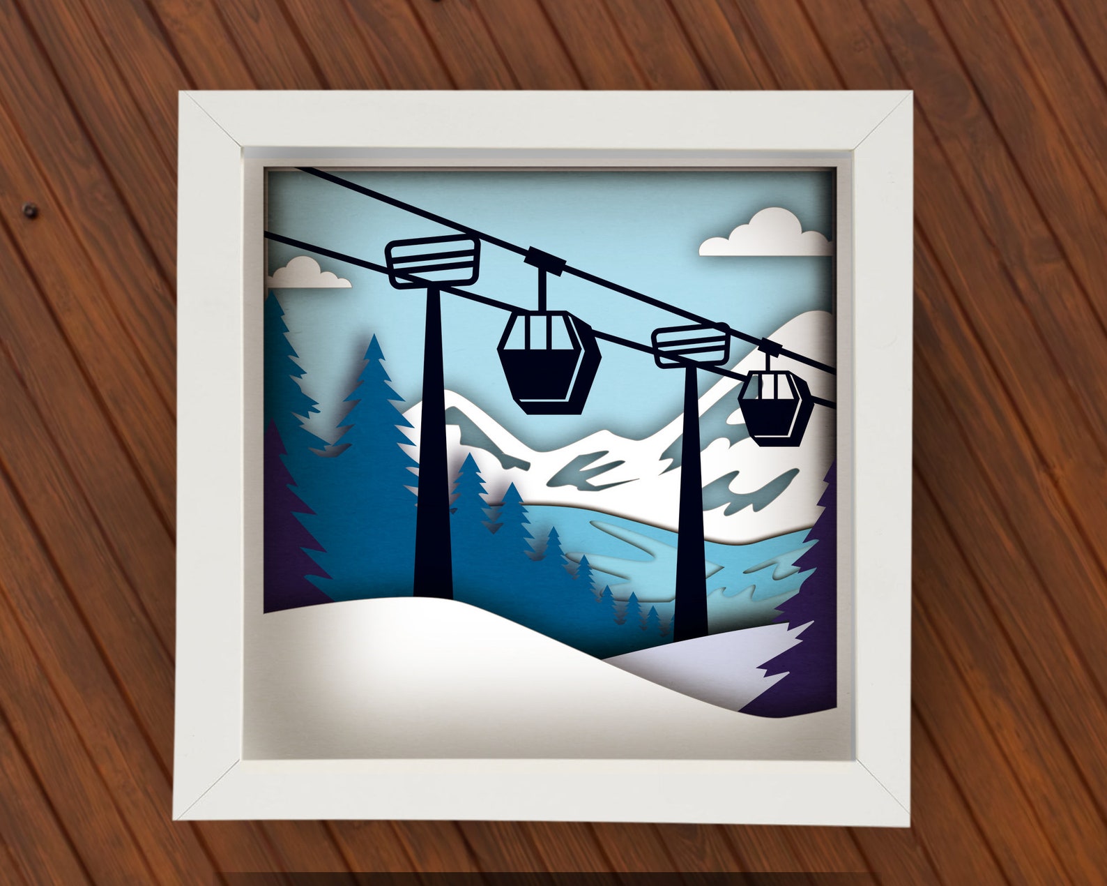 Ski Shadow Box SVG for Cricut, Silhouette, Cable Car 3d Layered Mandala ...