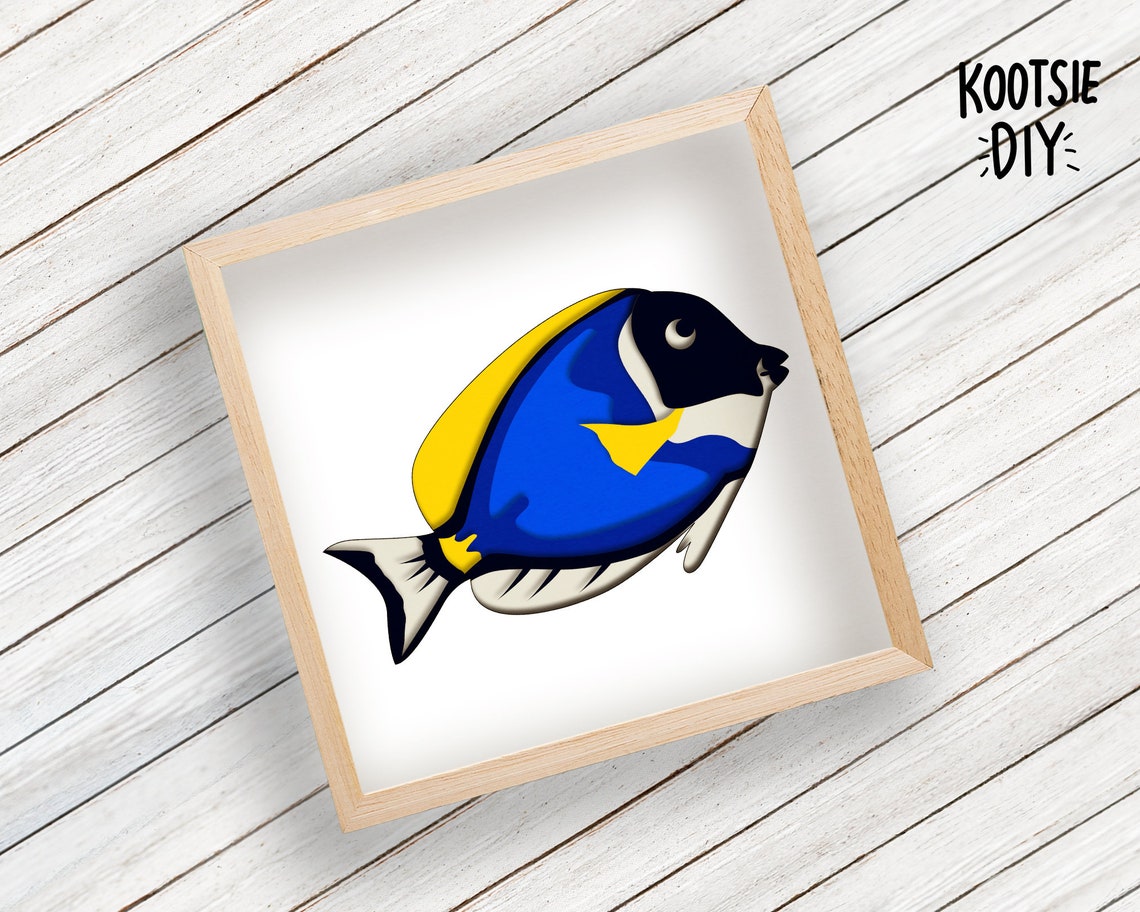 3D Blue Tang Fish Shadow Box SVG for Cricut, Silhouette, Fishing 3d ...