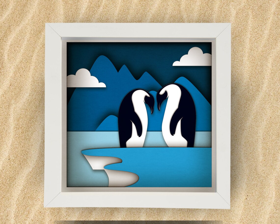 3D Penguin Shadow Box SVG for Cricut Silhouette Cute Penguin - Etsy