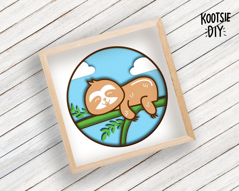 3D Sloth Shadow Box SVG for Cricut Silhouette Cute Sloth 3d - Etsy