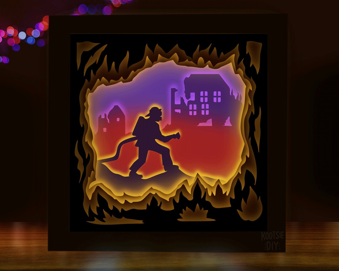 3D Firefighter Shadow Box SVG for Cricut, Silhouette, Firemen 3d ...