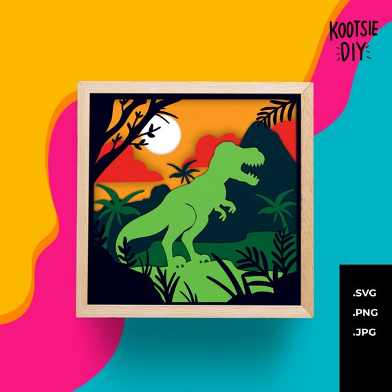 T-rex Shadow Box SVG for Cricut Silhouette Dinosaur 3D | Etsy