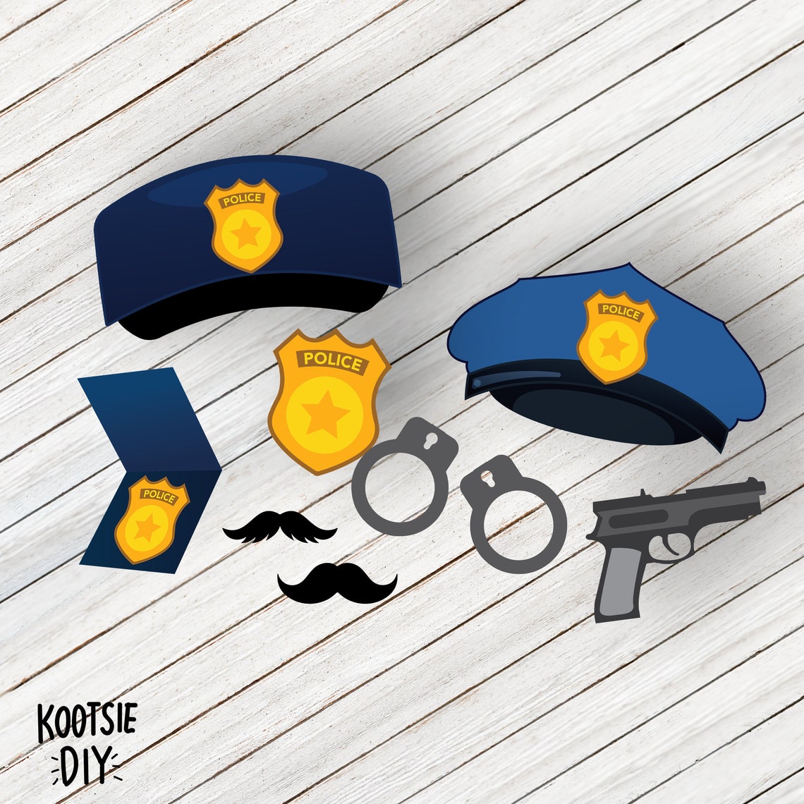 PRINTABLE Police Head Bands, Badge, Paper Gun, Paper Crown, Hand Cuffs ...