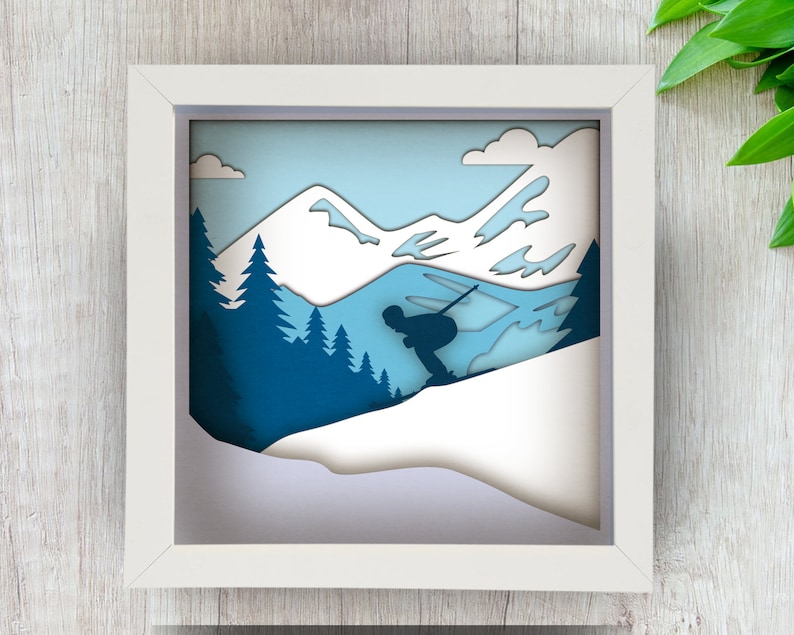 3D Ski Shadow Box SVG for Cricut Silhouette Winter 3d - Etsy