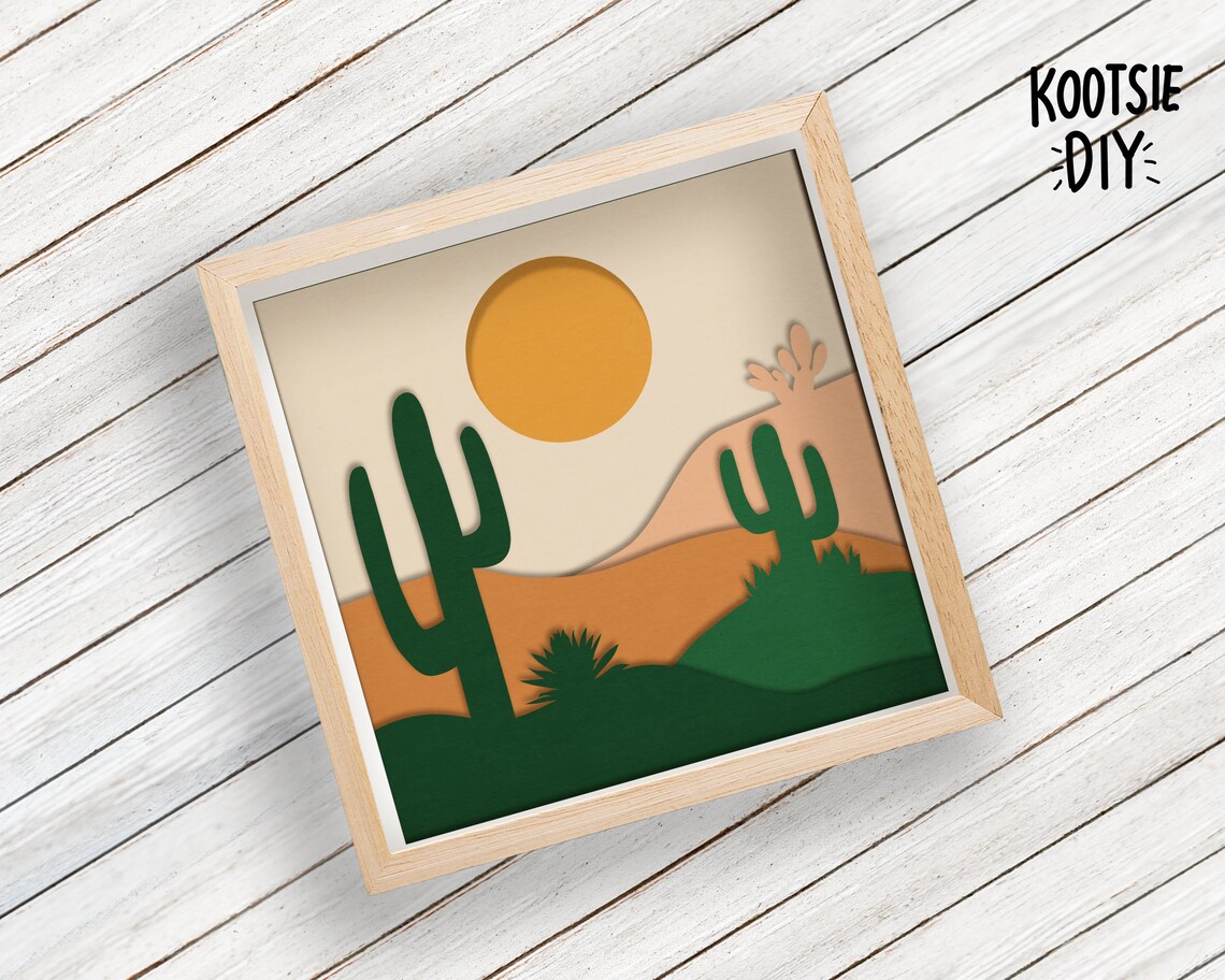 3D Cactus Shadow Box SVG for Cricut, Silhouette, Desert 3d Layered ...