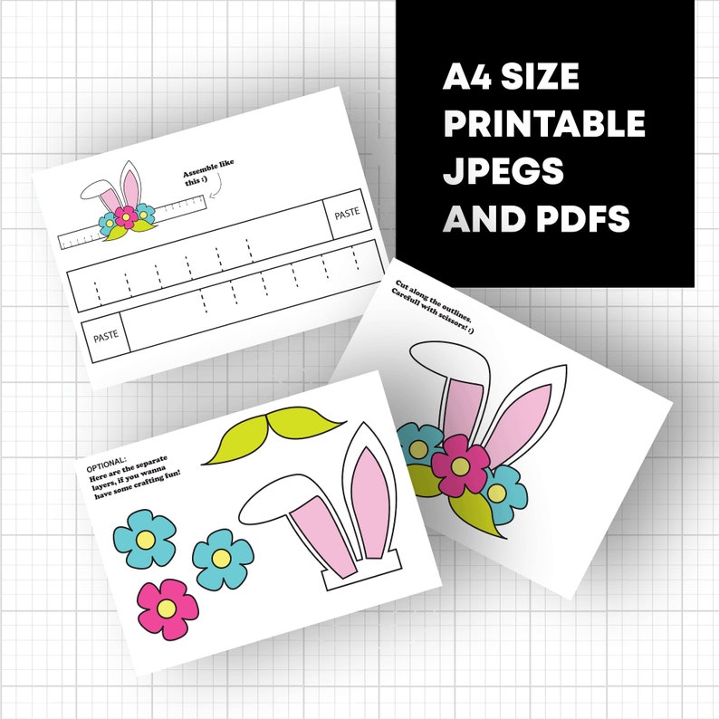 PRINTABLE Rabbit Ears Party Hats for Kids, Bunny Paper Crowns, Easter ...