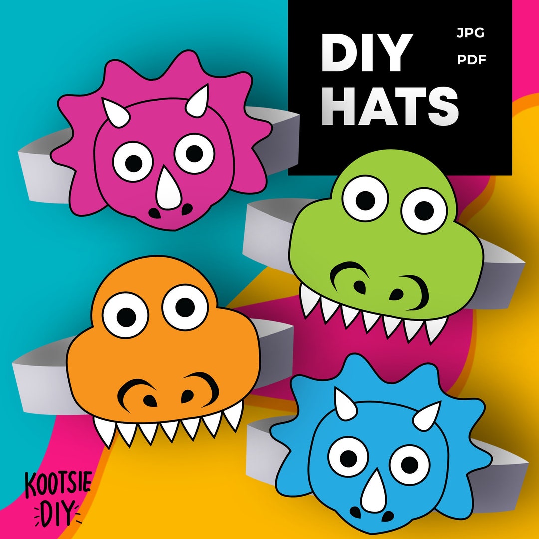 PRINTABLE Dinosaur Party Hats for Kids, T-rex Paper Crowns, Dino ...