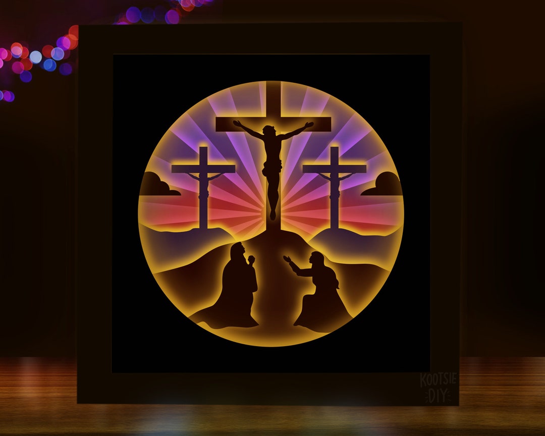 Jesus Shadow Box Template SVG for Cricut Lightbox, 3d Crucifix Layered ...