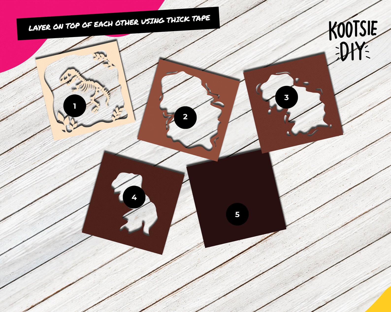 3D T-rex Shadow Box SVG for Cricut Silhouette Dinosaur 3D - Etsy Canada