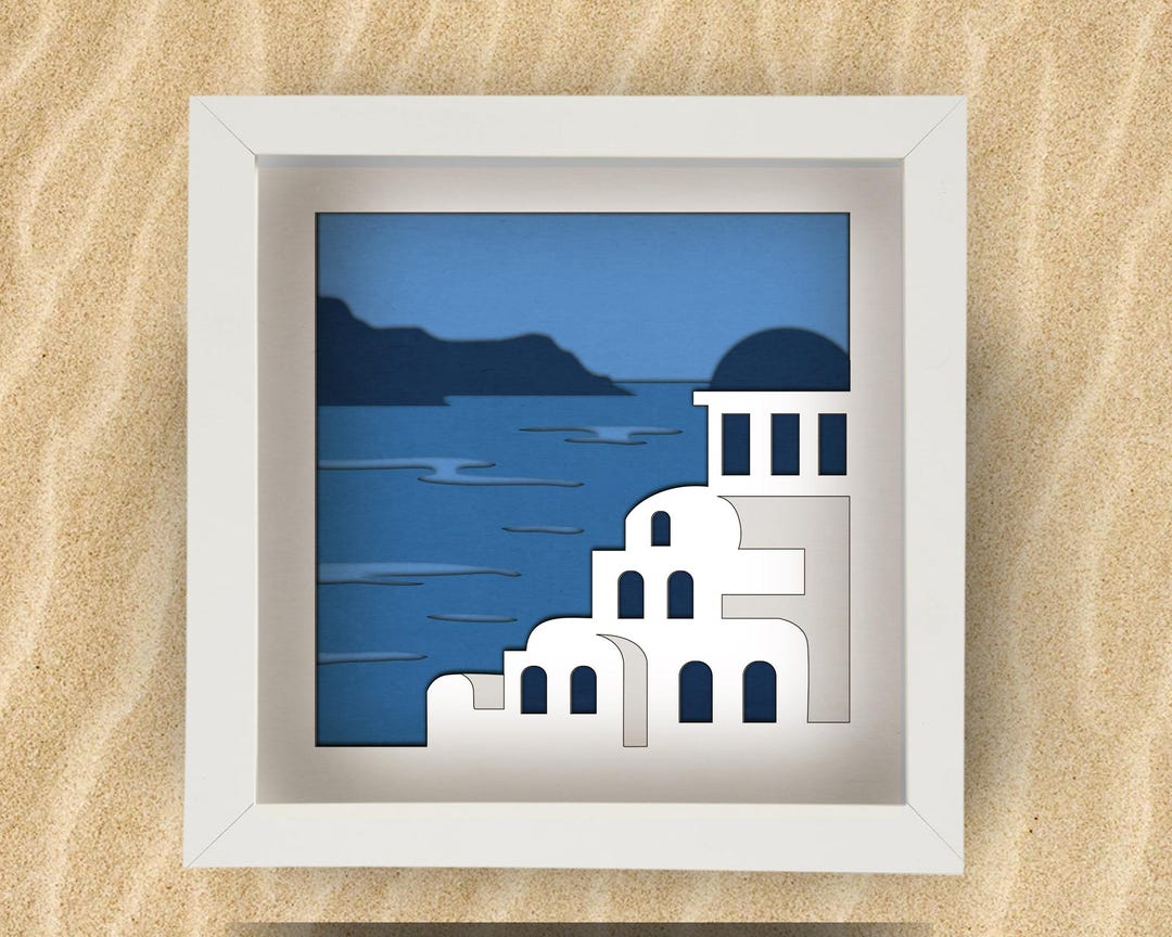 Santorini Greece Shadow Box SVG | 3D Layered Mykonos Paper Cut | Greece ...