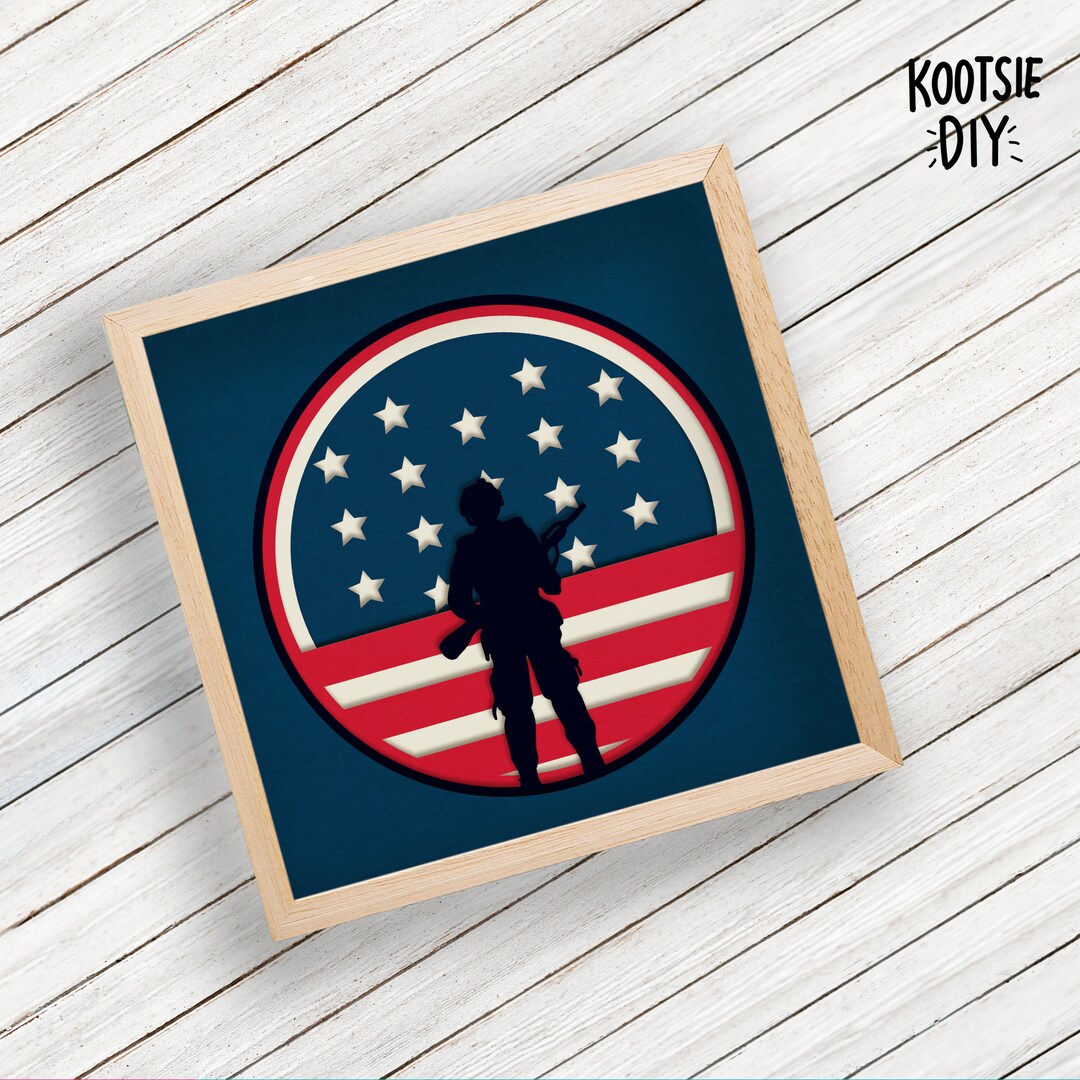 Military Shadow Box SVG for Cricut Silhouette, Army 3d Layered Mandala, Navy Papercut File ...