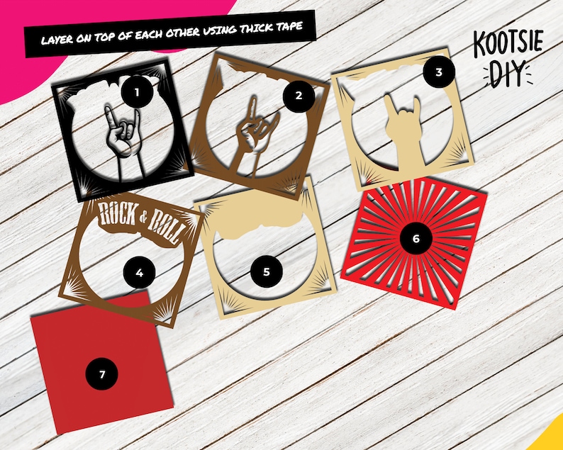 3D Rock & Roll SVG Shadow Box for Cricut, Silhouette, Rock Hands ...
