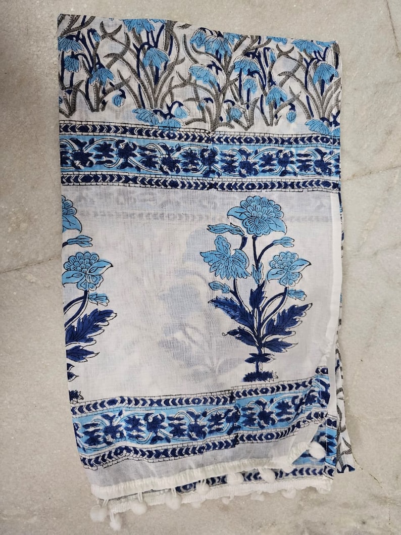 Hand Block Print Cotton Scarf, Mix Floral Stole, Head Neck Wrap 5 Pcs ...