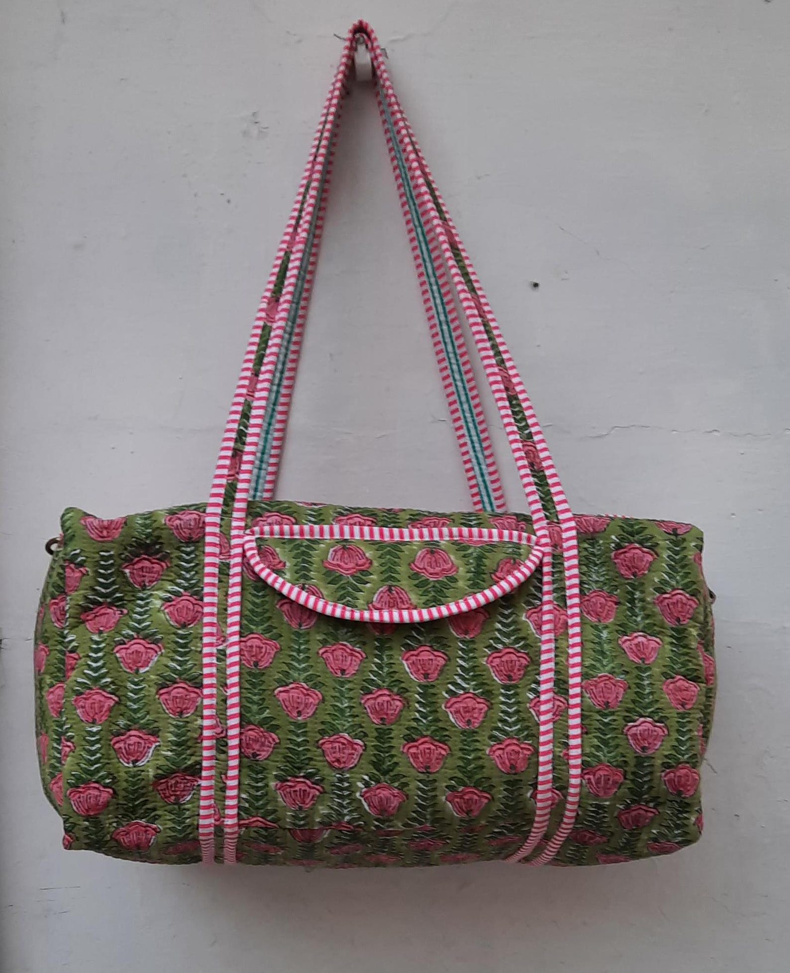 Hand Block Printed Large Cotton Duffle Bags, Quilted Weekender Travel ...