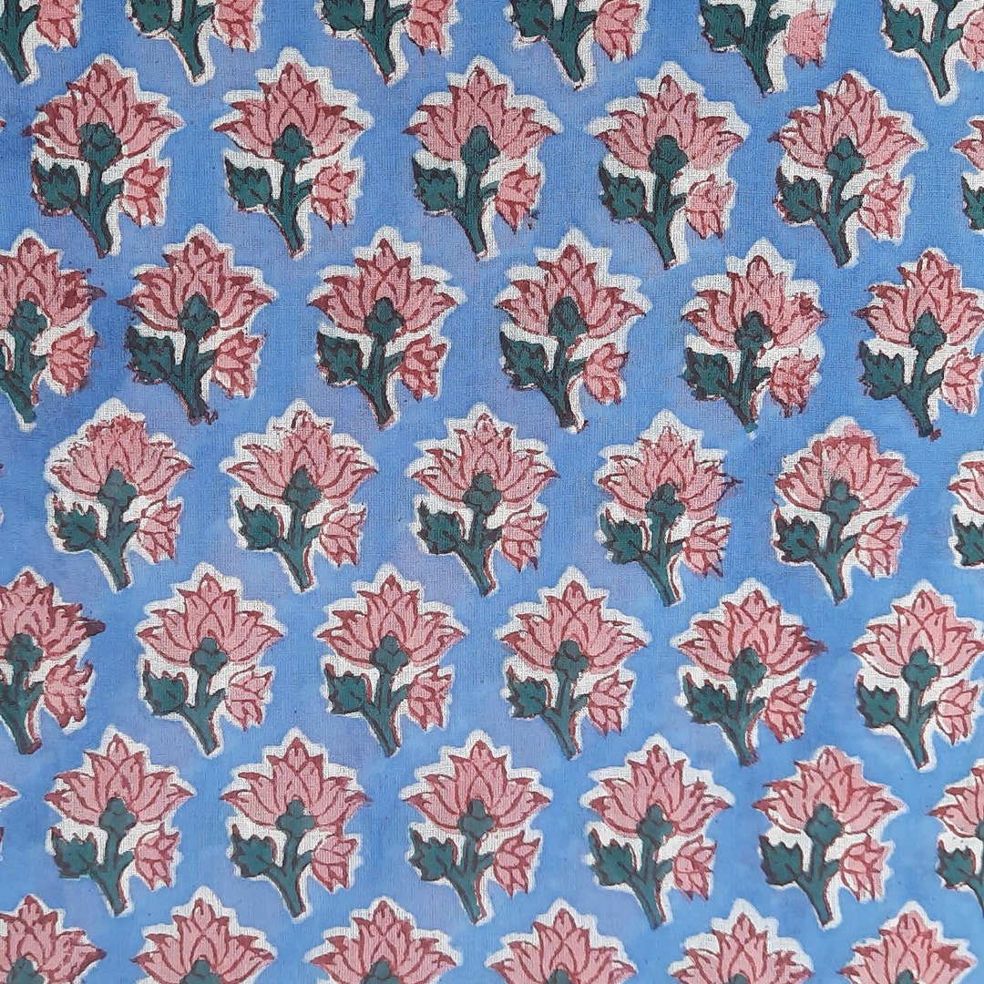 Cornflower Blue and a Softer Pink Printed Cotton Fabric by the Yard ...