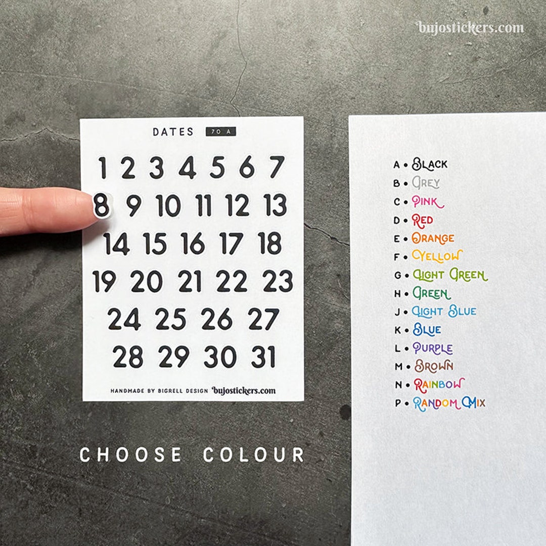 Date Stickers • Beautiful Vintage Style Font • 14 Color/colour Options ...