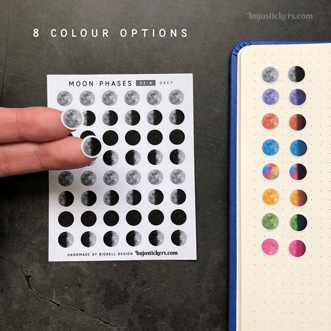 Moon Phases Stickers 02 • 4 Phases per Moon Cycle. Lunar Stickers 8 ...