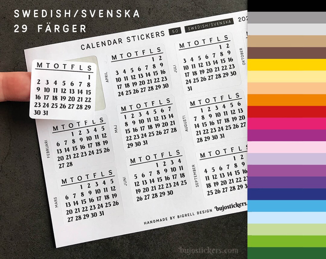 Svensk/swedish Calendar Sticker for Bullet Journals, Calendars ...