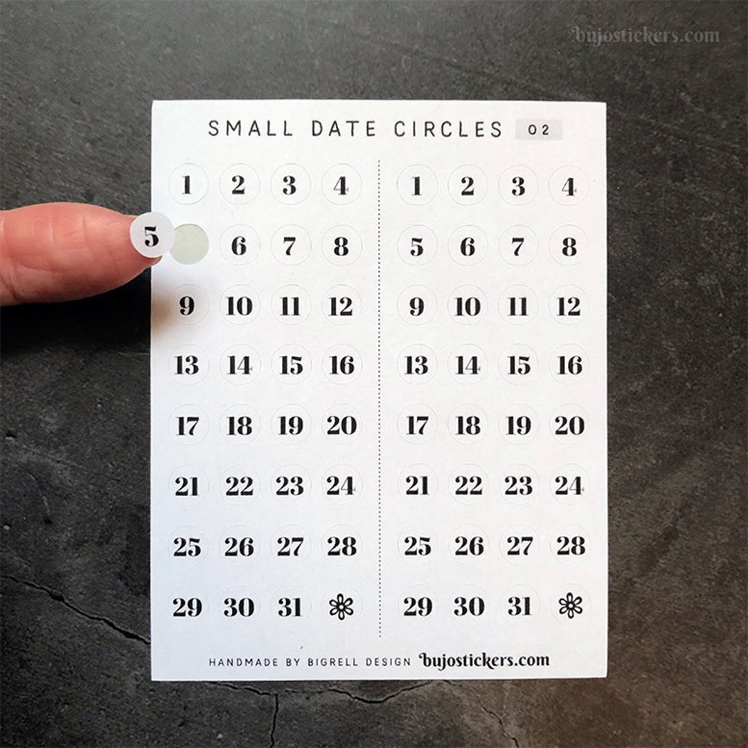 Small Date Circles 02 Functional Number Stickers for Bullet Journaling ...