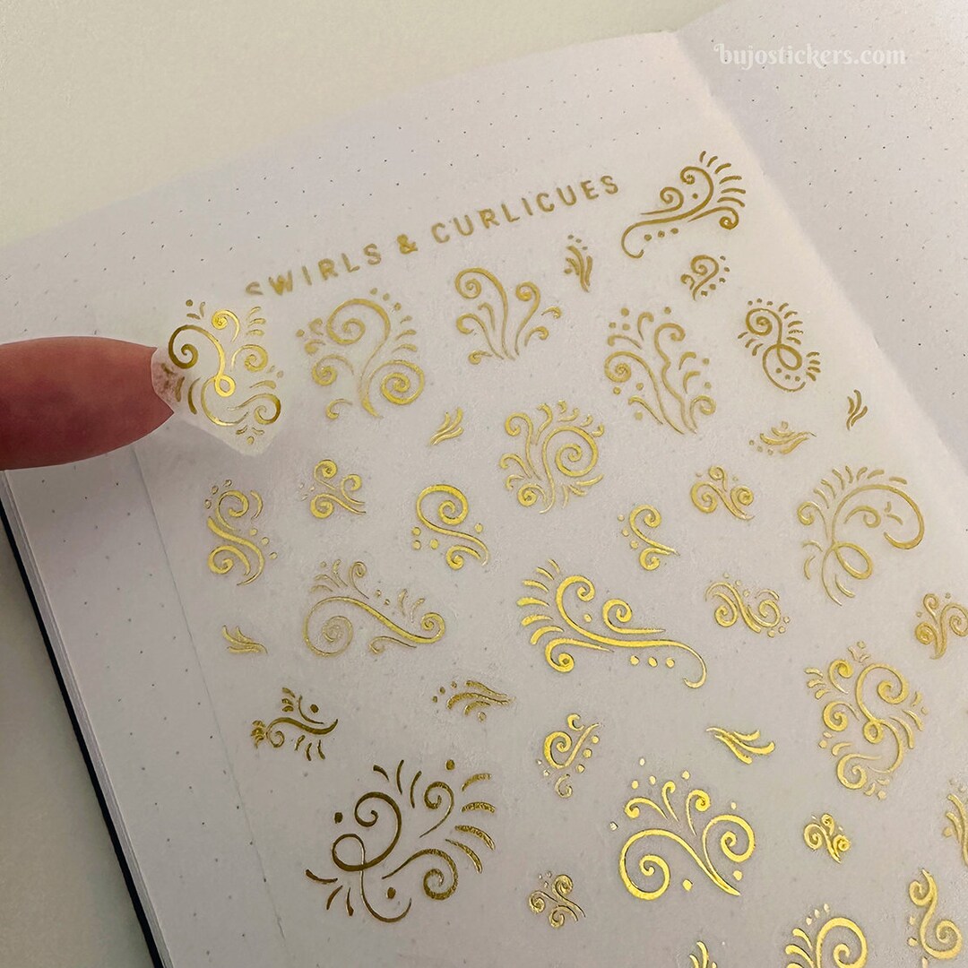Swirls & Curlicues Gold Foil Stickers • Decorative Gilded Golden Washi ...
