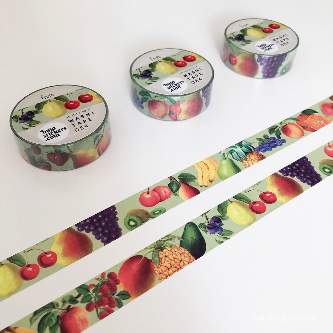 Fruit and Berries Washi Tape • Banana, Pineapple, Orange, Grapes, Peach ...