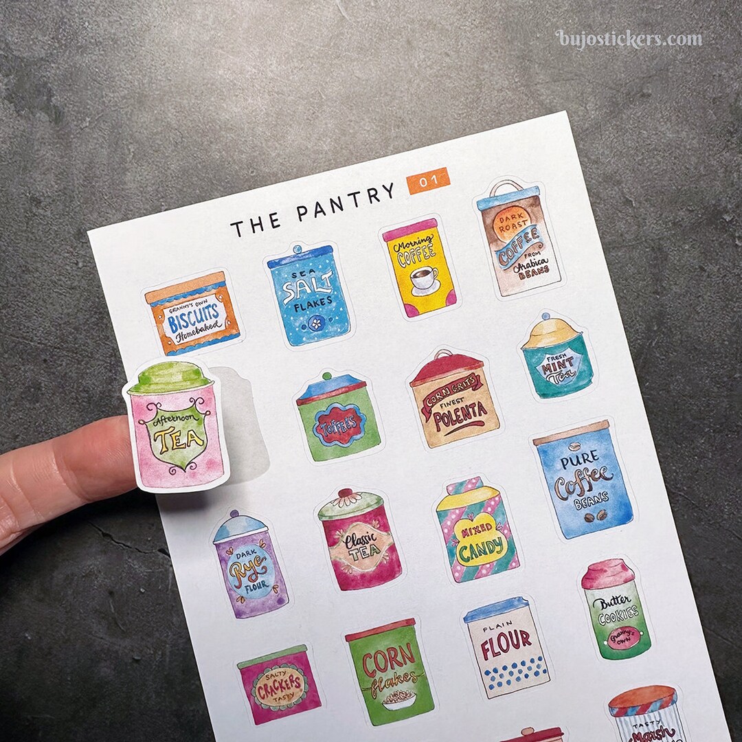 Pantry Tin Stickers Food Tins, Coffee Tea, Cookies. Illustrated ...