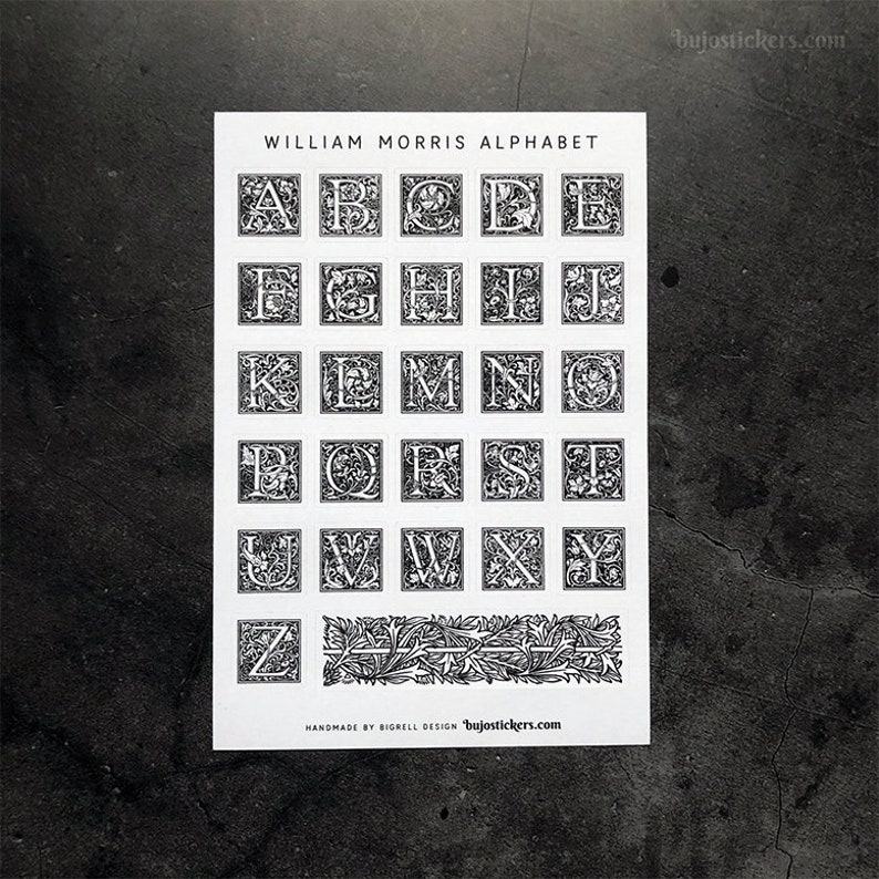 William Morris Alphabet Stickers Vintage Letters A-Z FULL - Etsy