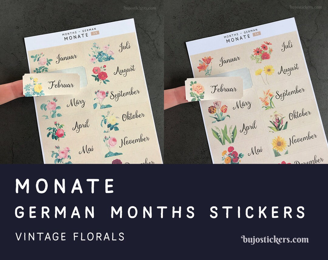 Monate. Month Stickers in German for Bullet Journals, Bujos, Planners ...