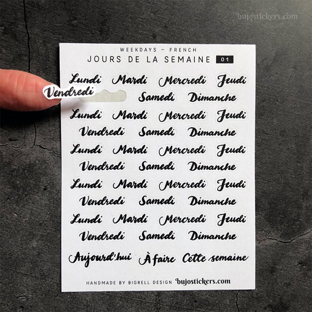 Weekdays FRENCH 01 • Jours De La Semaine. Handlettered Stickers With ...