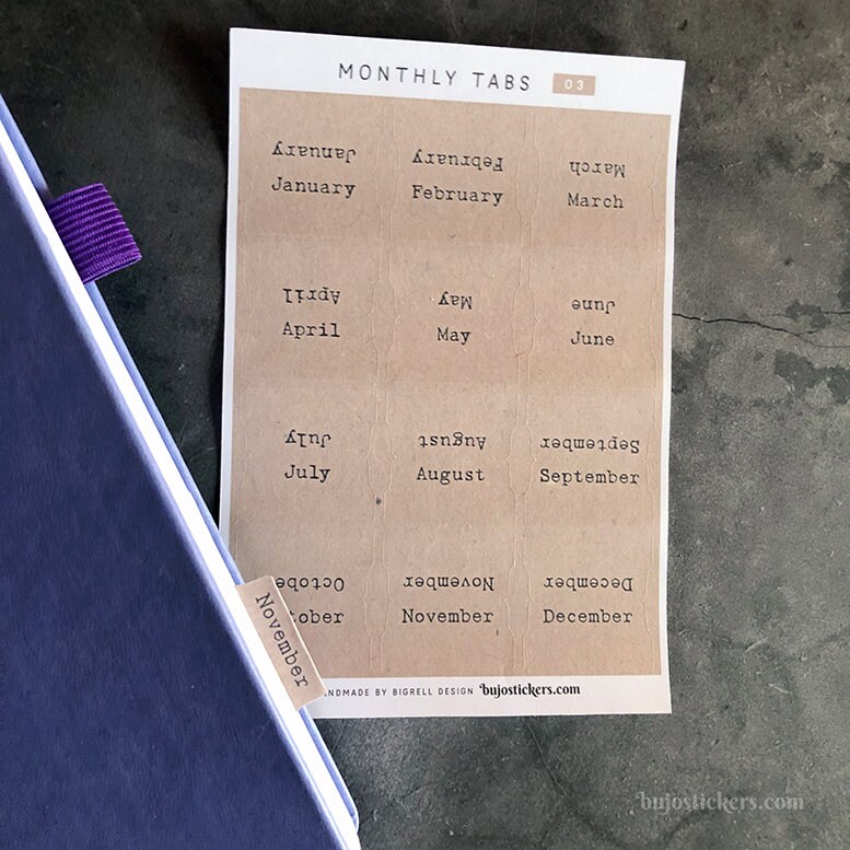 Monthly Tab Stickers 03 Kraft Paper Style Tabs With - Etsy