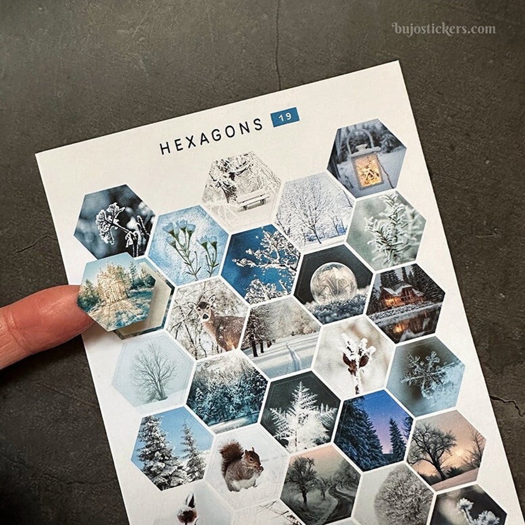 Winter Hexagon Stickers. Snow and Frost, Nature. Photo Stickers for ...