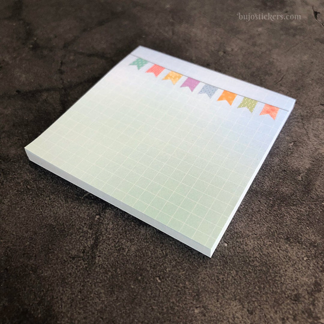 Sticky Notes 02 • Bunting on Blue, Teal, Green and Soft Grid Pattern ...