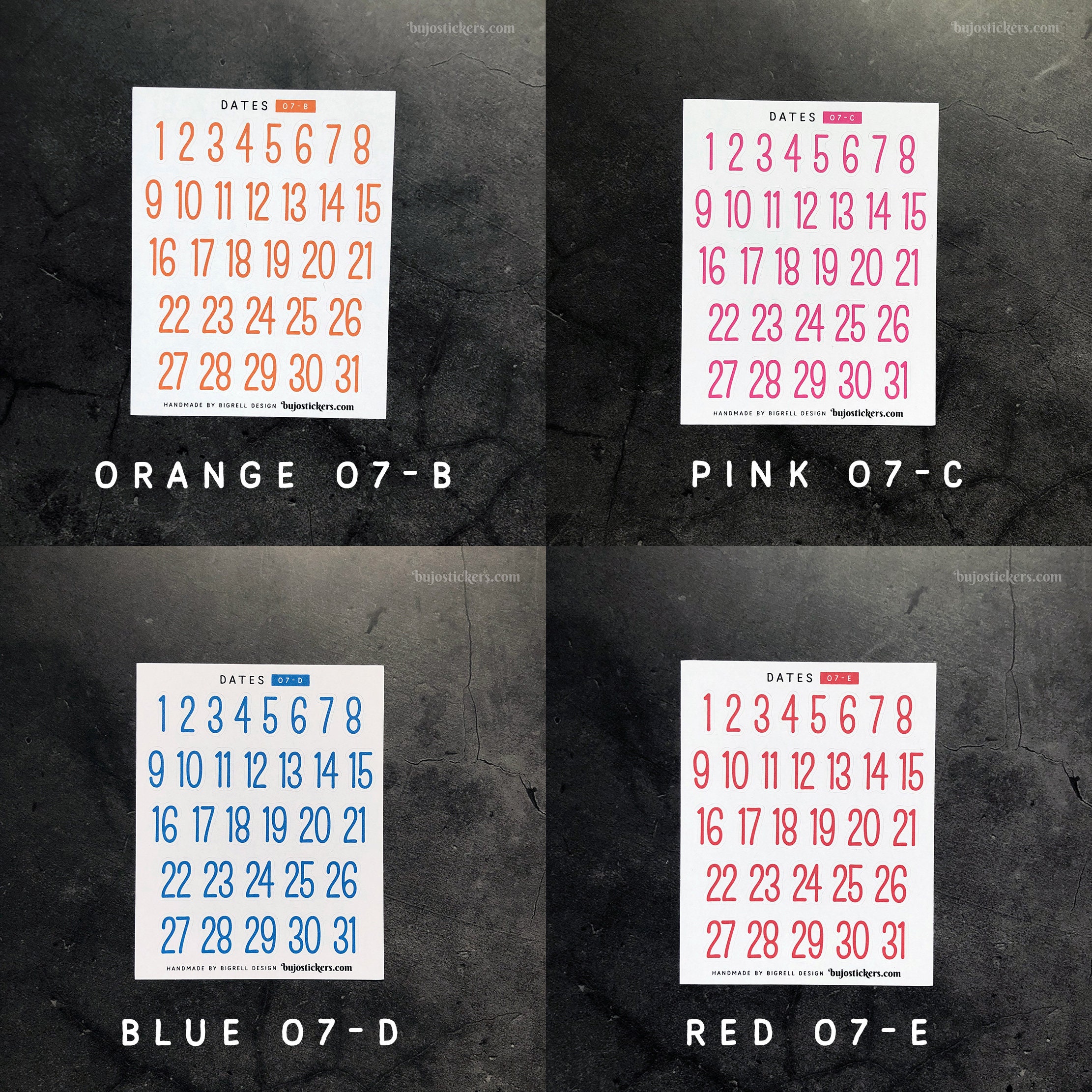 Datum Sticker 1-31. 9 Farben: schwarz orange blau rot - Etsy.de