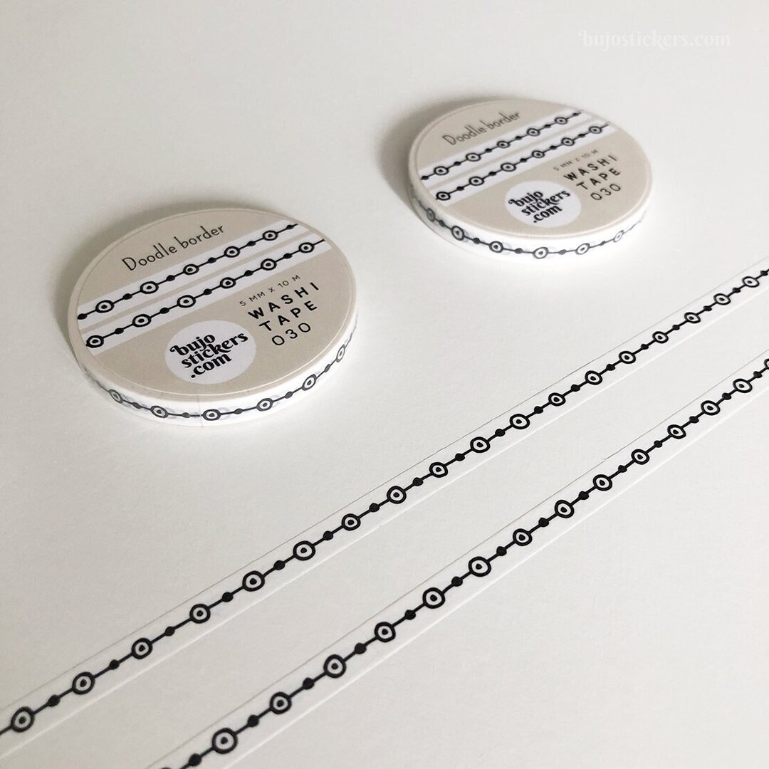 Slim Washi Tape • Doodle Border in Black and White • Decorative Masking ...