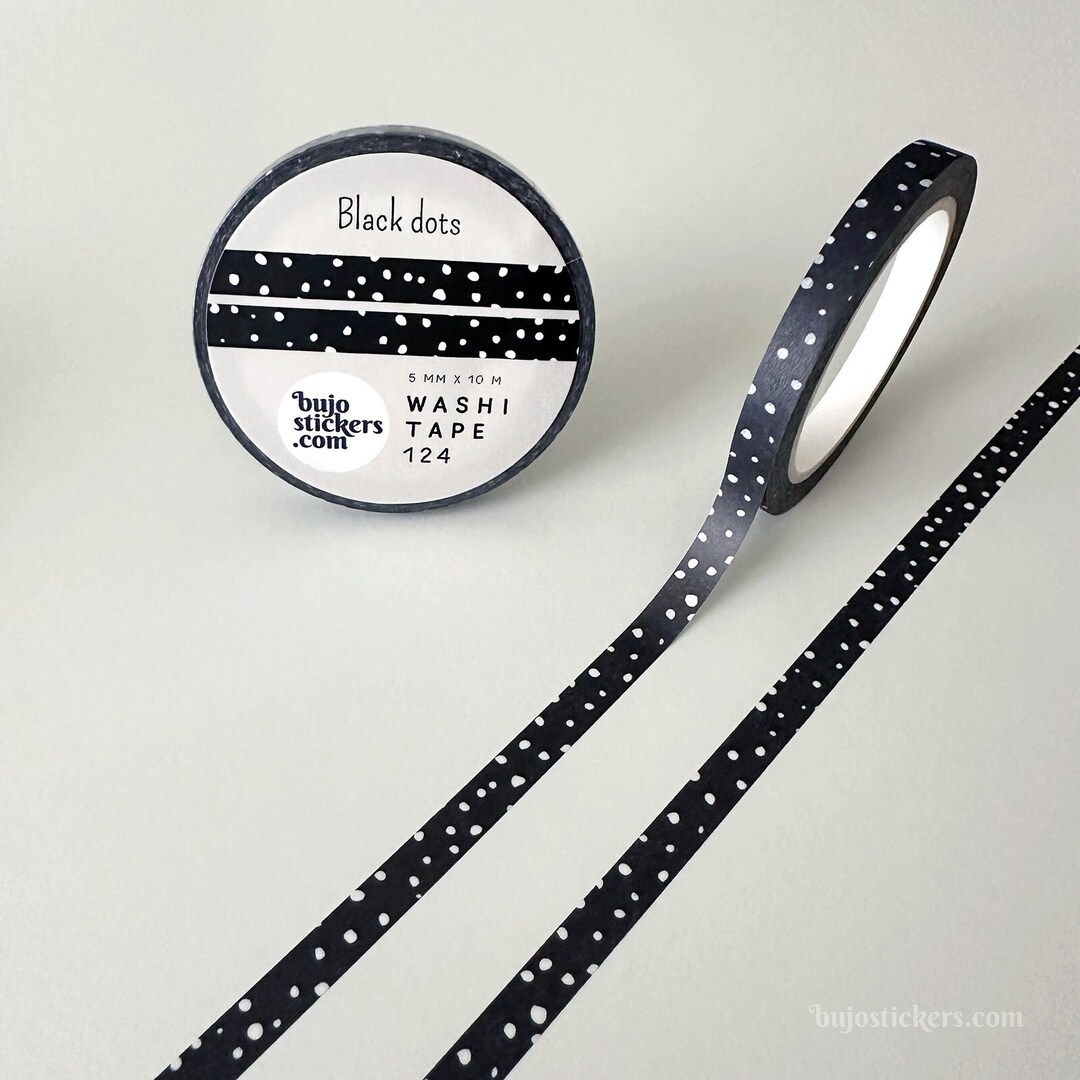 Black Dotted Washi Tape • Slim Tape White Dots • Border Divider Bujo ...