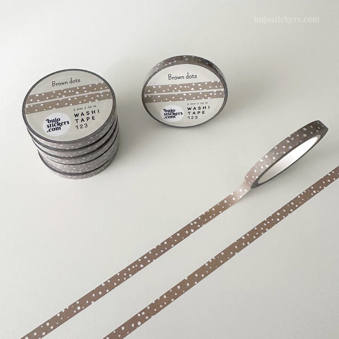 Brown Washi Tape • Slim Greyish Brown White Dots • Border Divider Bujo ...