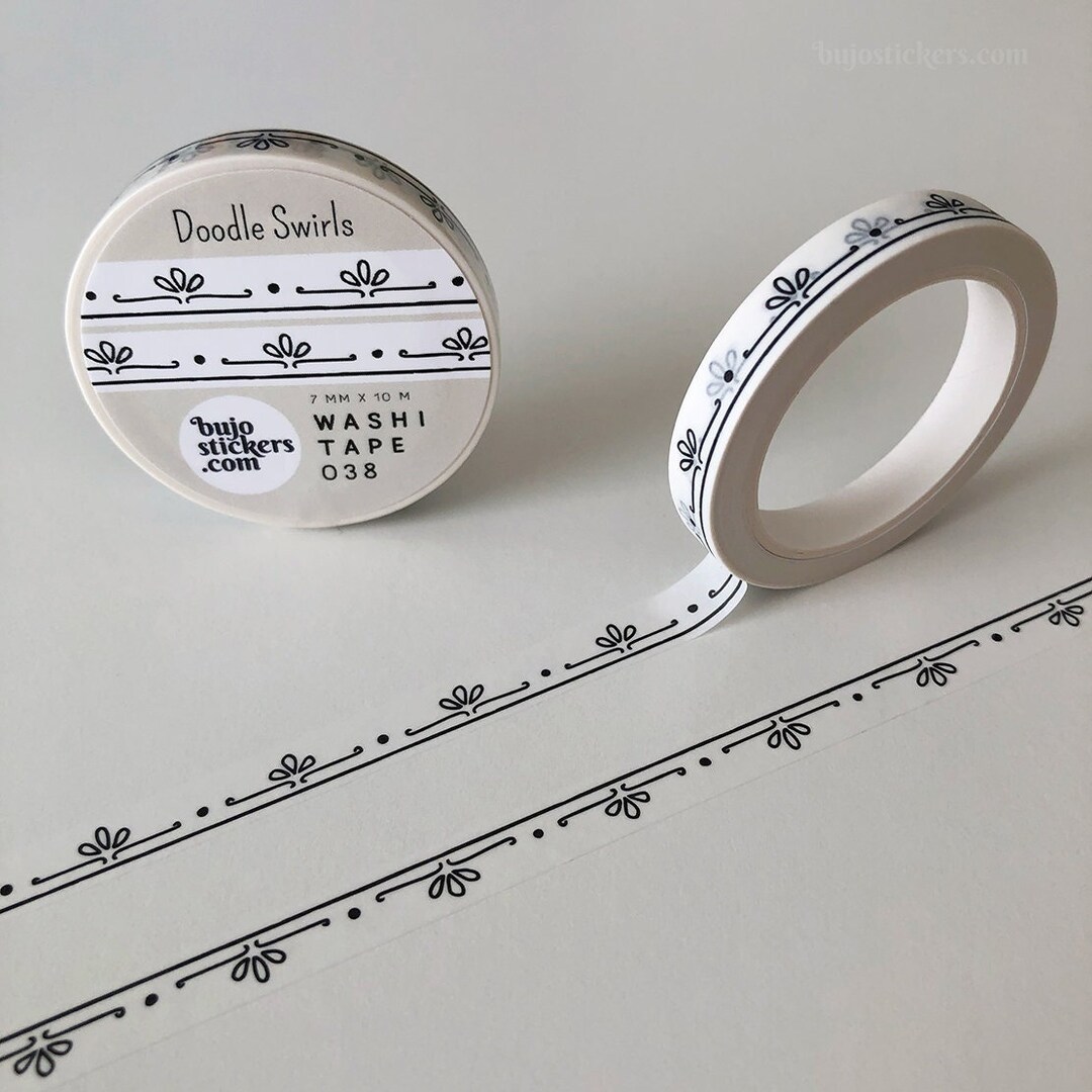 Washi Tape • Doodle Swirls Decorative Border Tape in Black and White ...