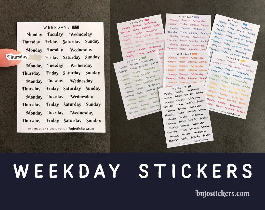 The Days of the Week. Paper Stickers for Bullet Journals, Planners ...