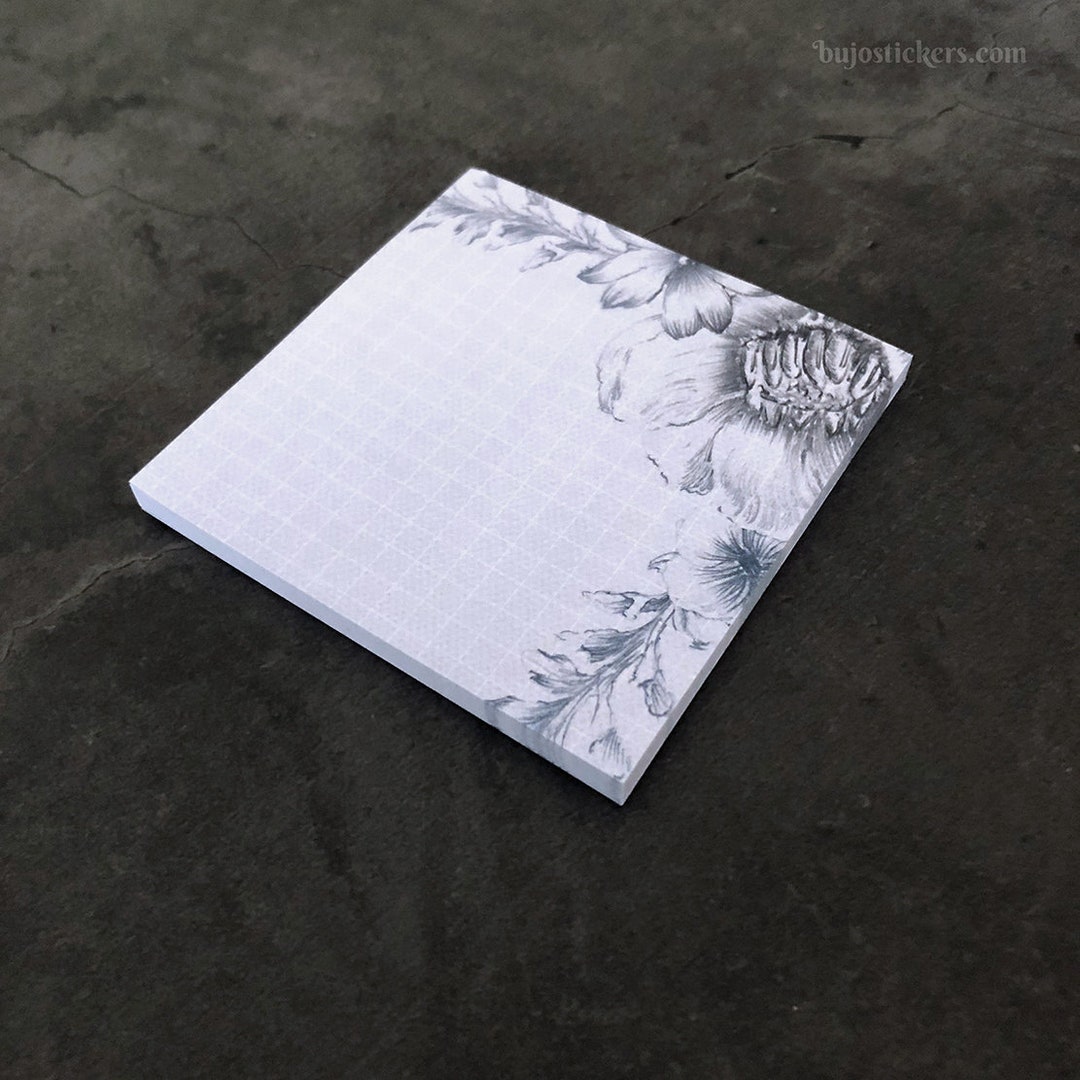 Lavender Sticky Notes With Florals Pencil Flower Drawing on Soft Grid ...